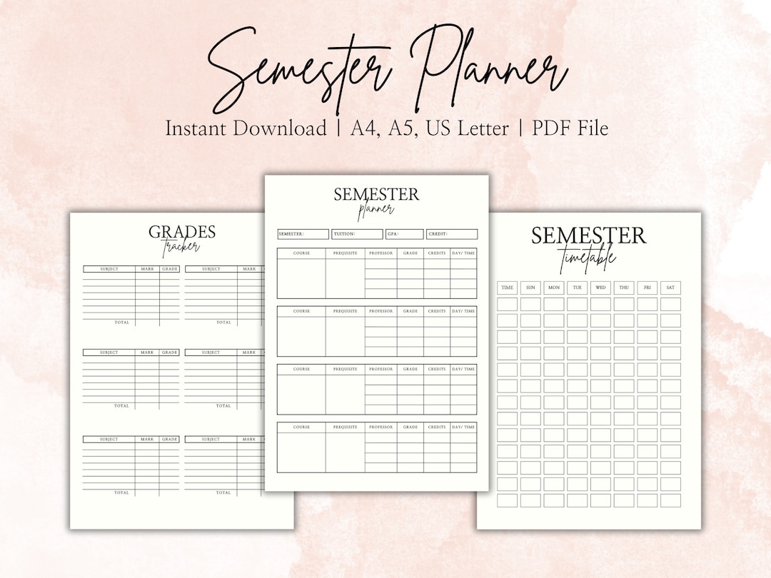 Semester Planner Semester Timetable Grades Tracker Print or Digital A4 ...
