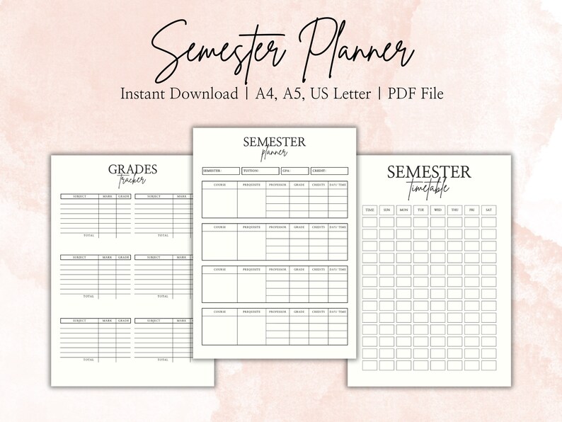 Semester Planner Semester Timetable Grades Tracker Print or Digital A4 ...