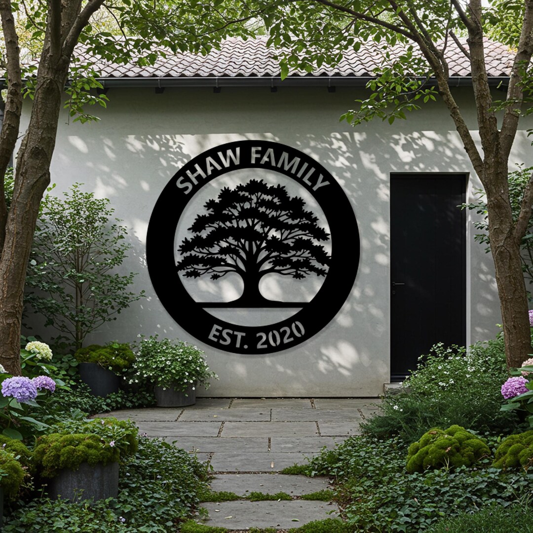 Custom Family Tree Metal Sign, Personalized Name Wall Art, Round Tree ...