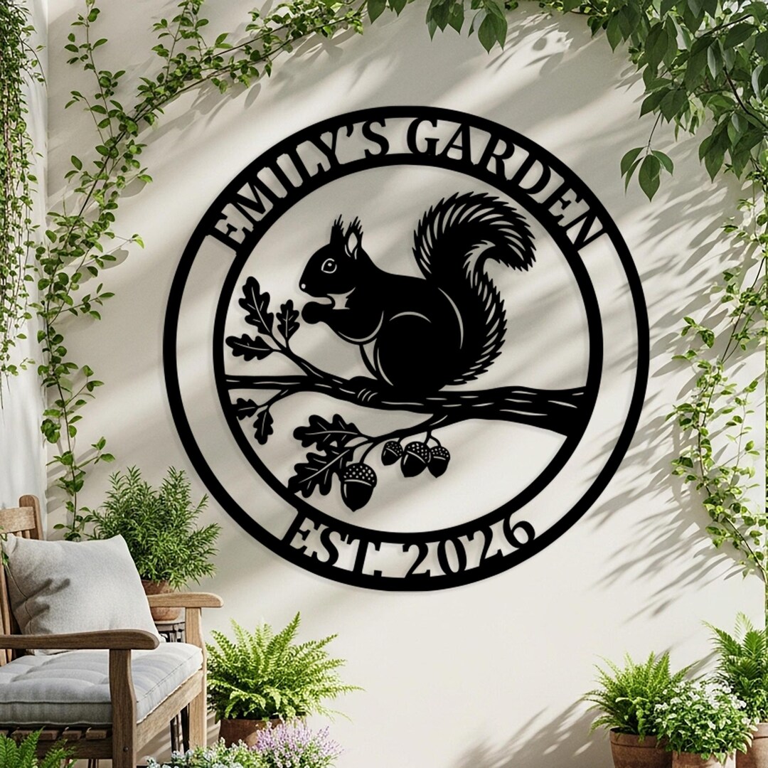 Custom Squirrel Garden Metal Sign, Personalized Outdoor Wall Decor ...