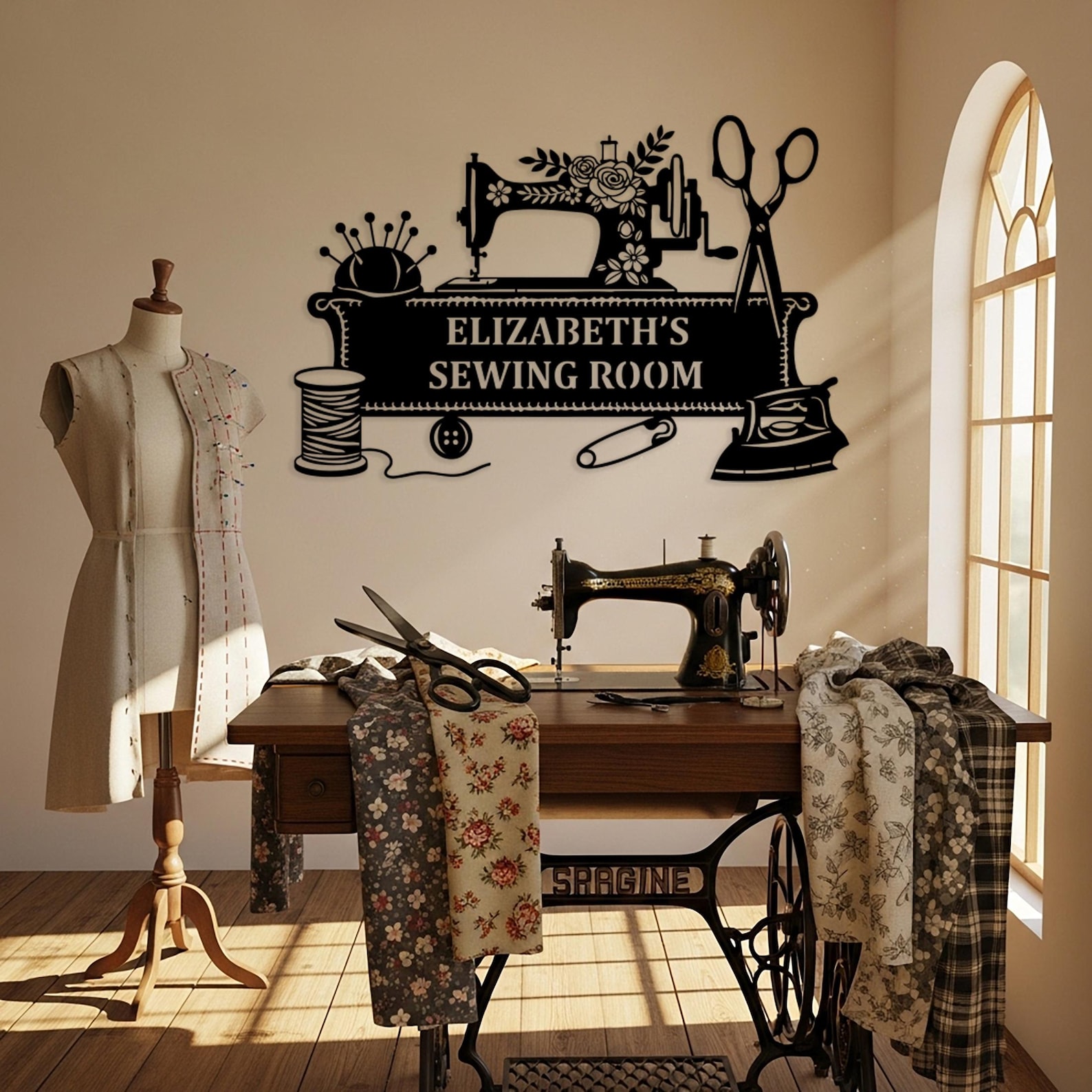 Custom Sewing Room Metal Sign, Personalized Name Wall Art, Custom ...