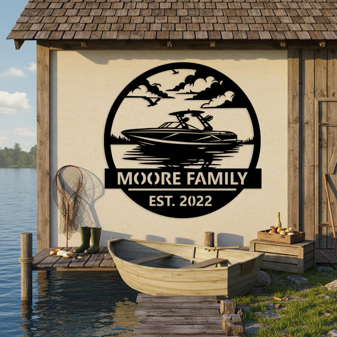 Custom Boat Lake House Metal Sign, Personalized Family Name Decor ...