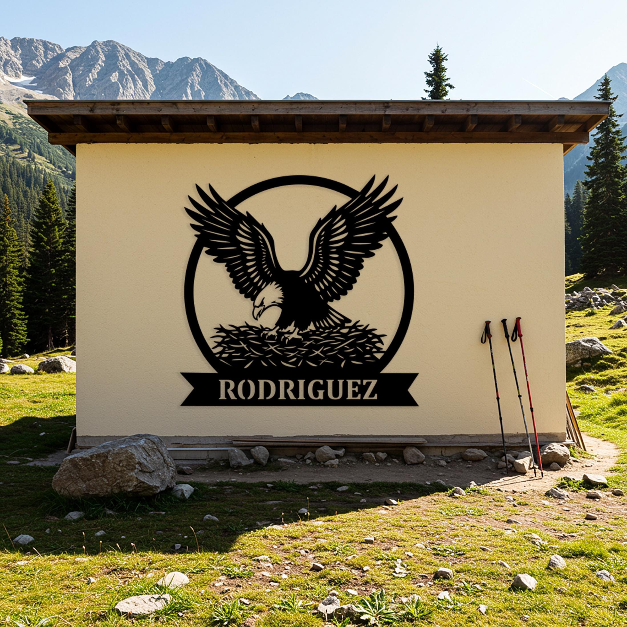 Custom Eagle Metal Sign, Personalized Mountain Wall Art, Cabin Outdoor ...