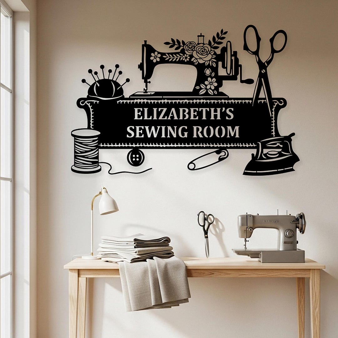 Custom Sewing Room Metal Sign, Personalized Name Wall Art, Custom ...