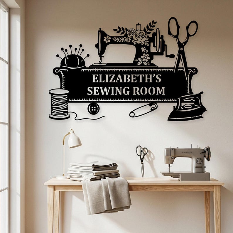 Custom Sewing Room Metal Sign, Personalized Name Wall Art, Custom ...