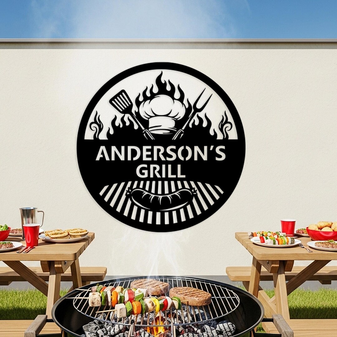 Custom BBQ Grill Sign, Outdoor Grill Sign, Personalized Backyard ...