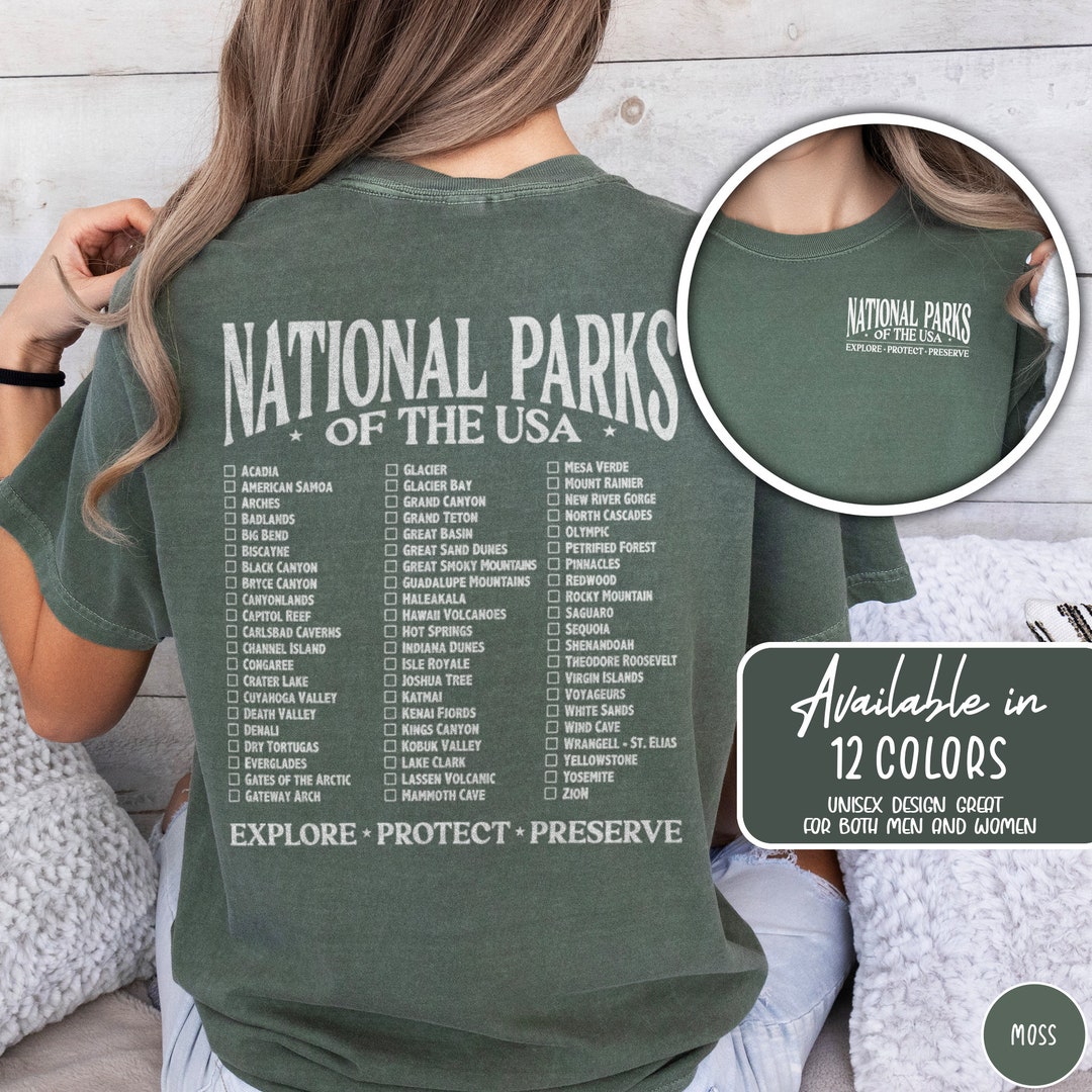 National Parks Checklist Shirt Hiking Tee 63 National Parks Gift for ...