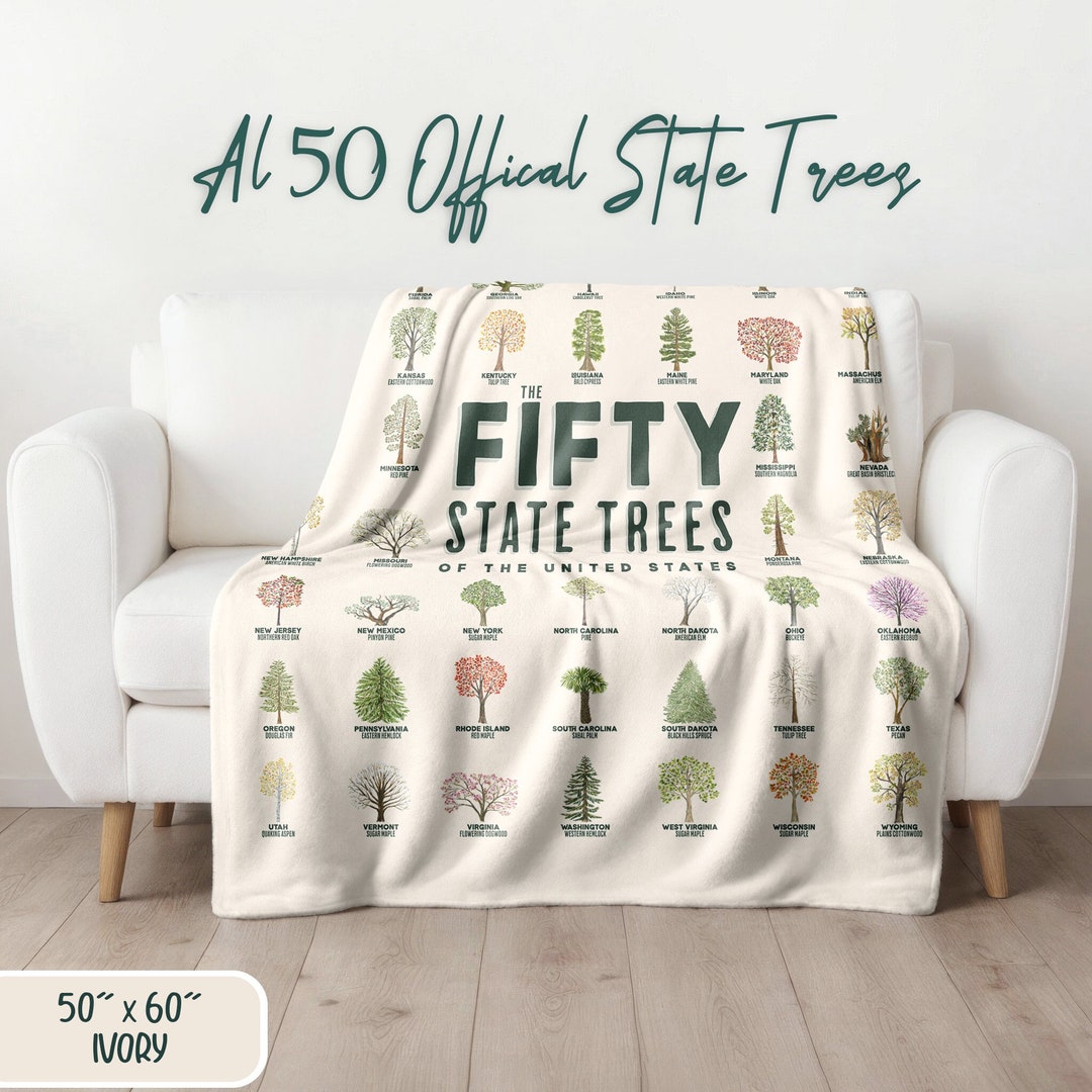 Tree Lover Blanket Forestcore Gift 50 State Trees of the United States ...