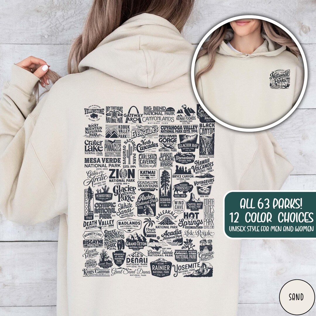 Vintage 63 National Parks Hoodie National Park Lover Sweatshirt Parks ...