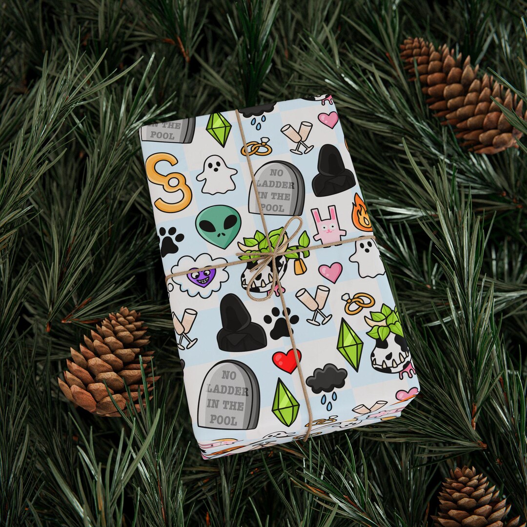 Sims Inspired Wrapping Paper Gift, Roll Simmer With Cow Plant Aliens ...