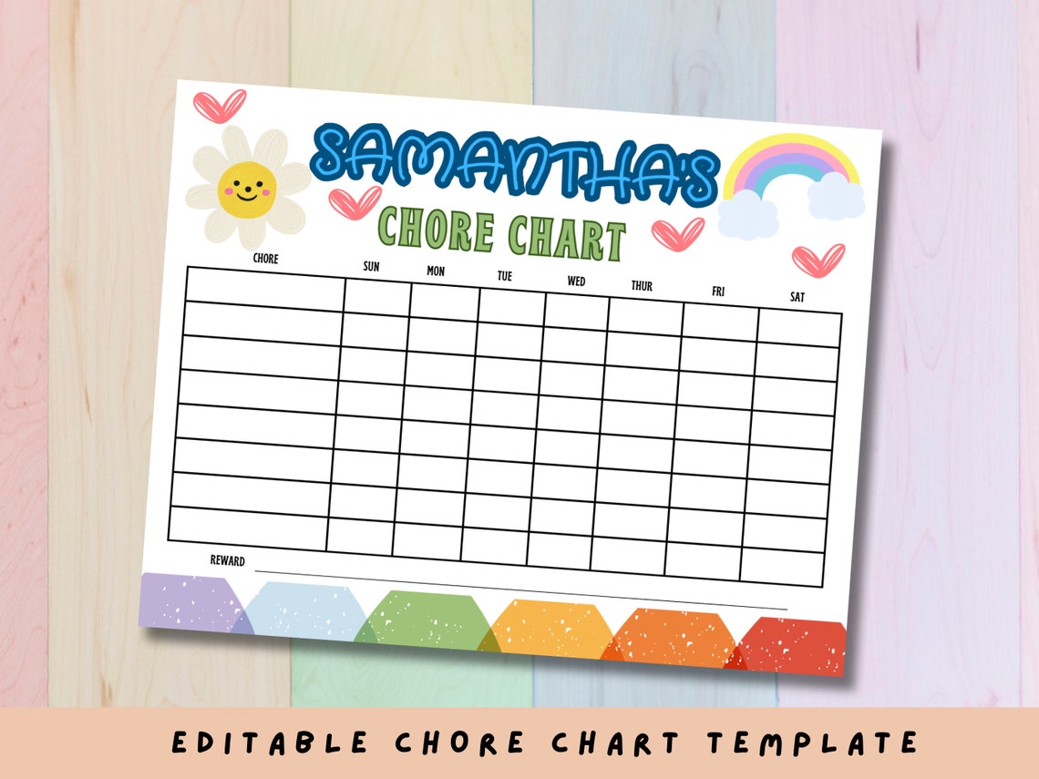 Chore Chart Printable, Customized Chore Chart, Family Chore Chart, Kids ...