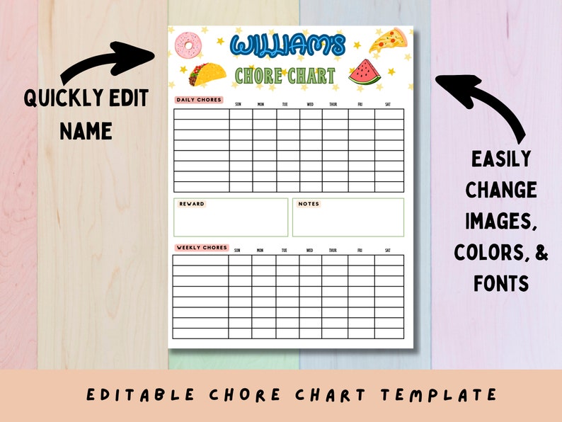 Chore Chart Printable, Customized Chore Chart, Family Chore Chart, Kids ...