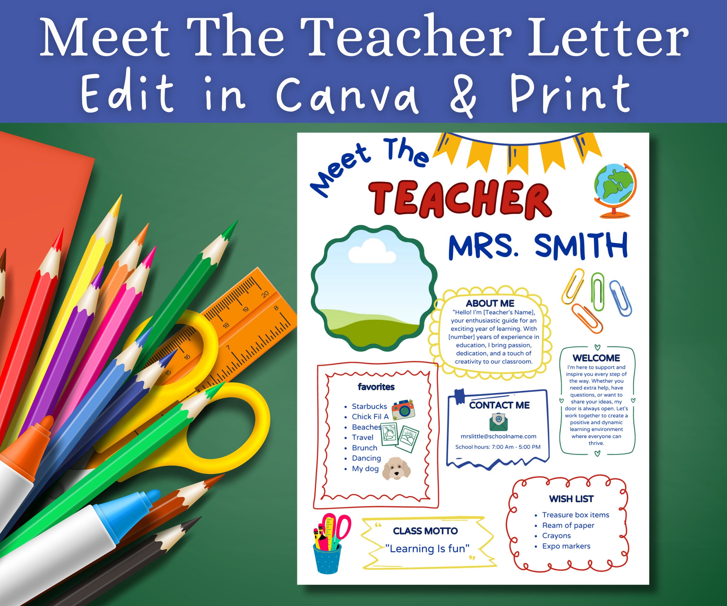 Meet the Teacher Letter, Meet the Teacher Template, Editable Teacher ...
