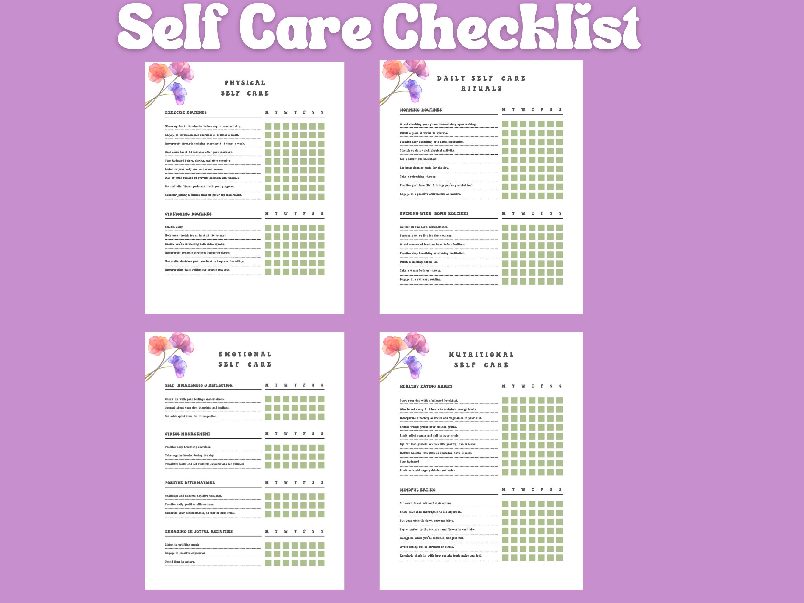 Self Care Checklist, Self Care Trackers, Self Care Kit, Self Care ...