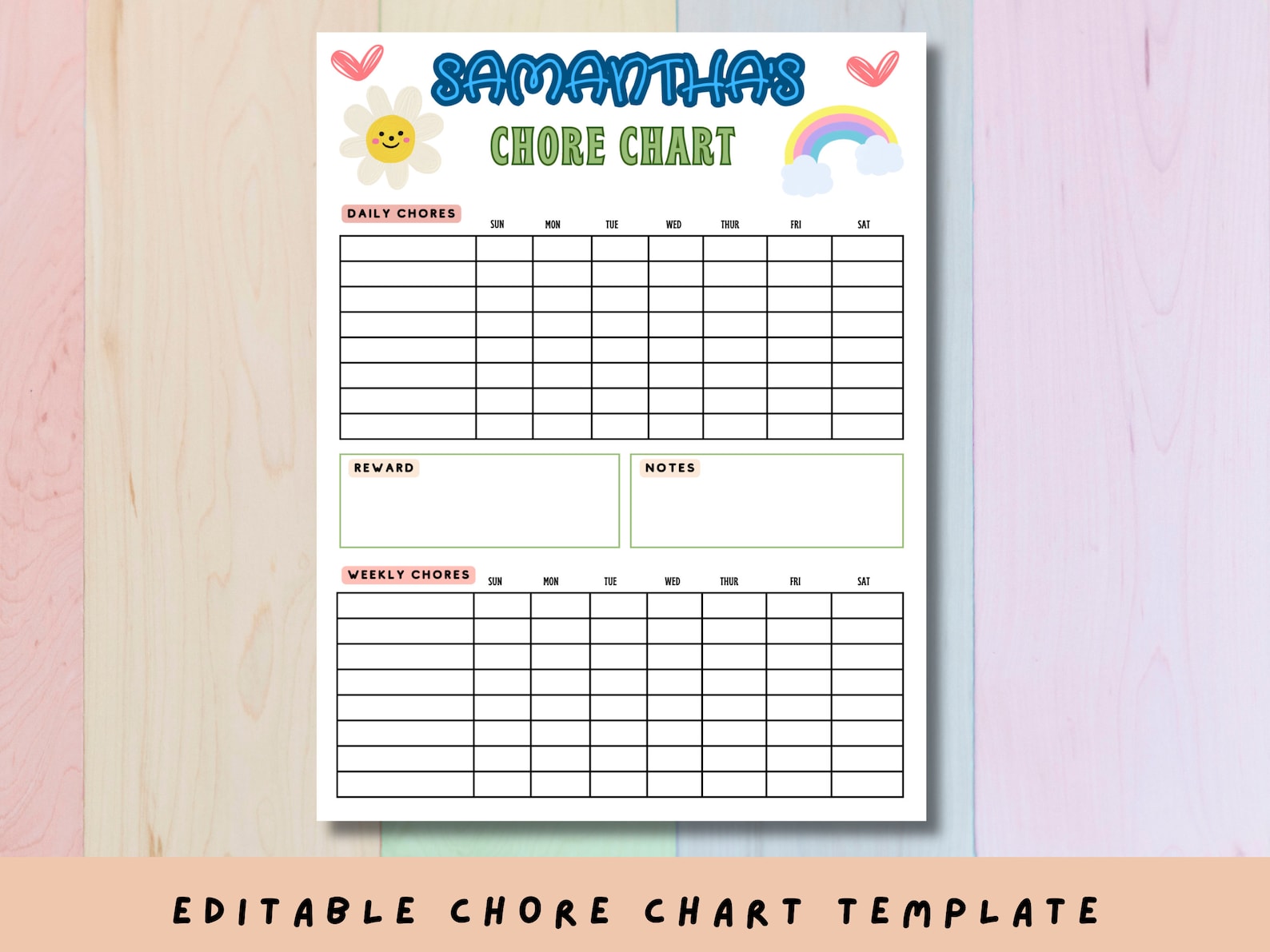 Chore Chart Printable, Customized Chore Chart, Family Chore Chart, Kids ...