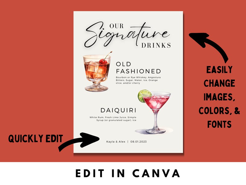 Bar Menu Template, Modern Editable Drink Menu, Minimalist Printable Bar ...