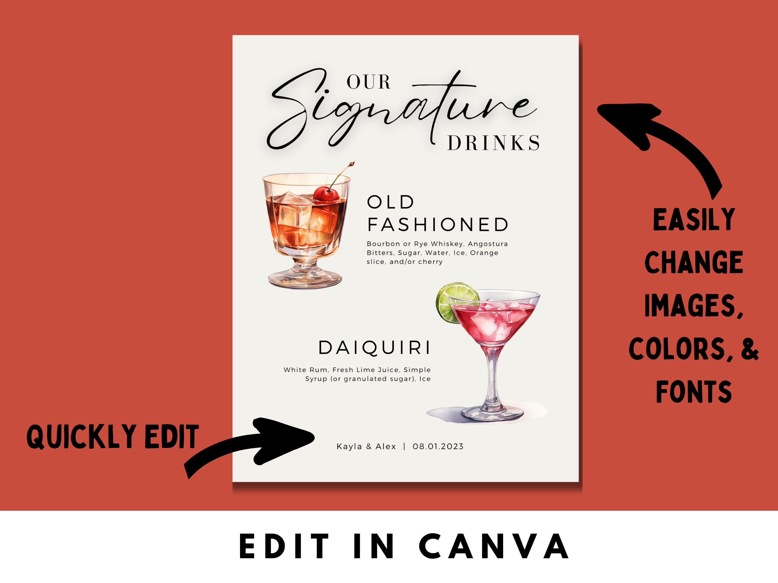 Bar Menu Template, Modern Editable Drink Menu, Minimalist Printable Bar ...