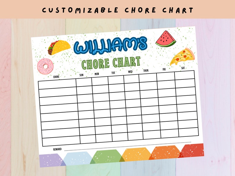 Chore Chart Printable, Customized Chore Chart, Family Chore Chart, Kids ...