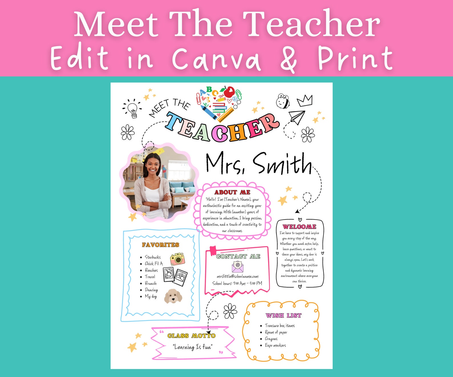 Meet the Teacher Template, Editable Teacher Printable, Meet the Teacher ...