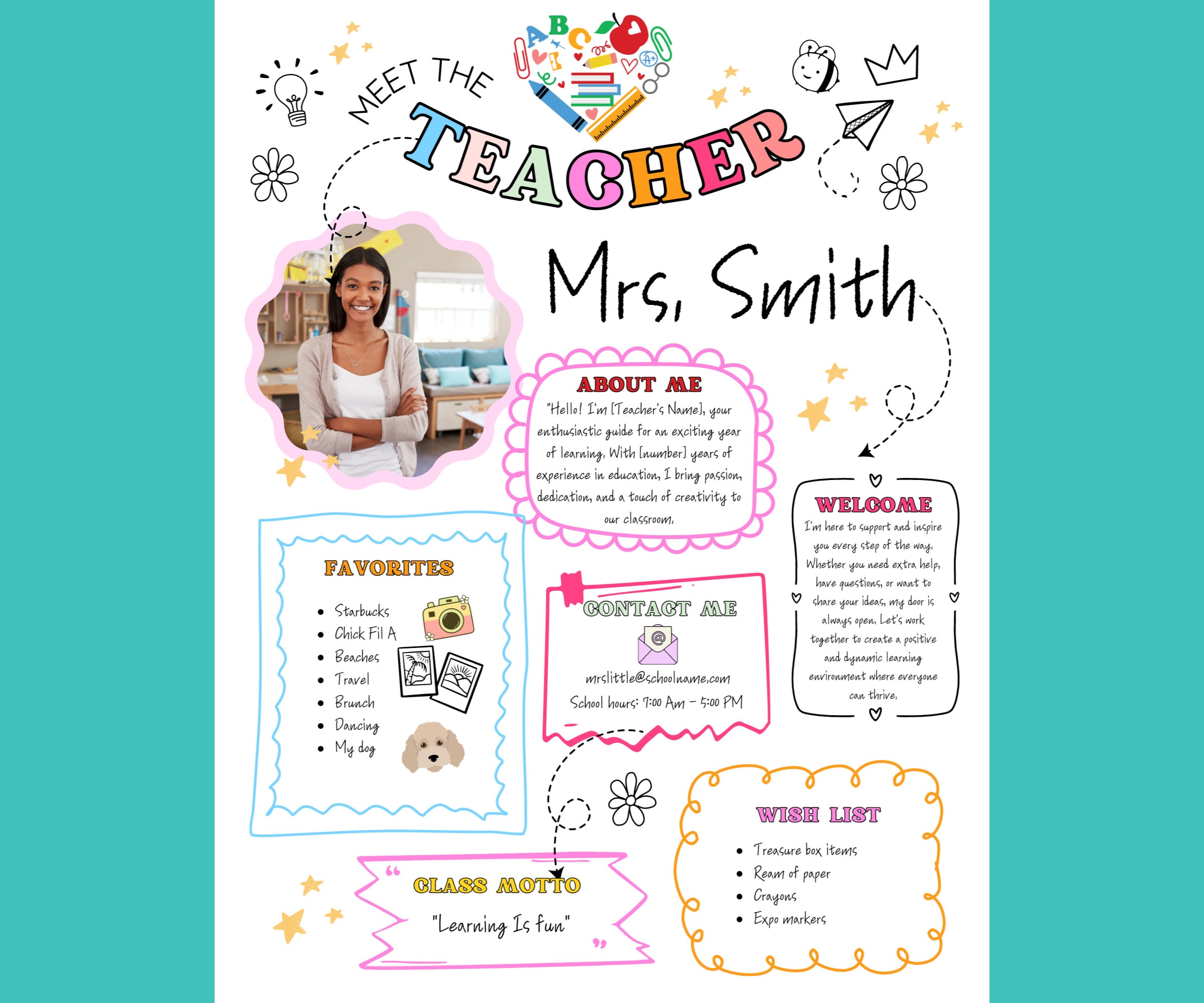 Meet the Teacher Template, Editable Teacher Printable, Meet the Teacher ...