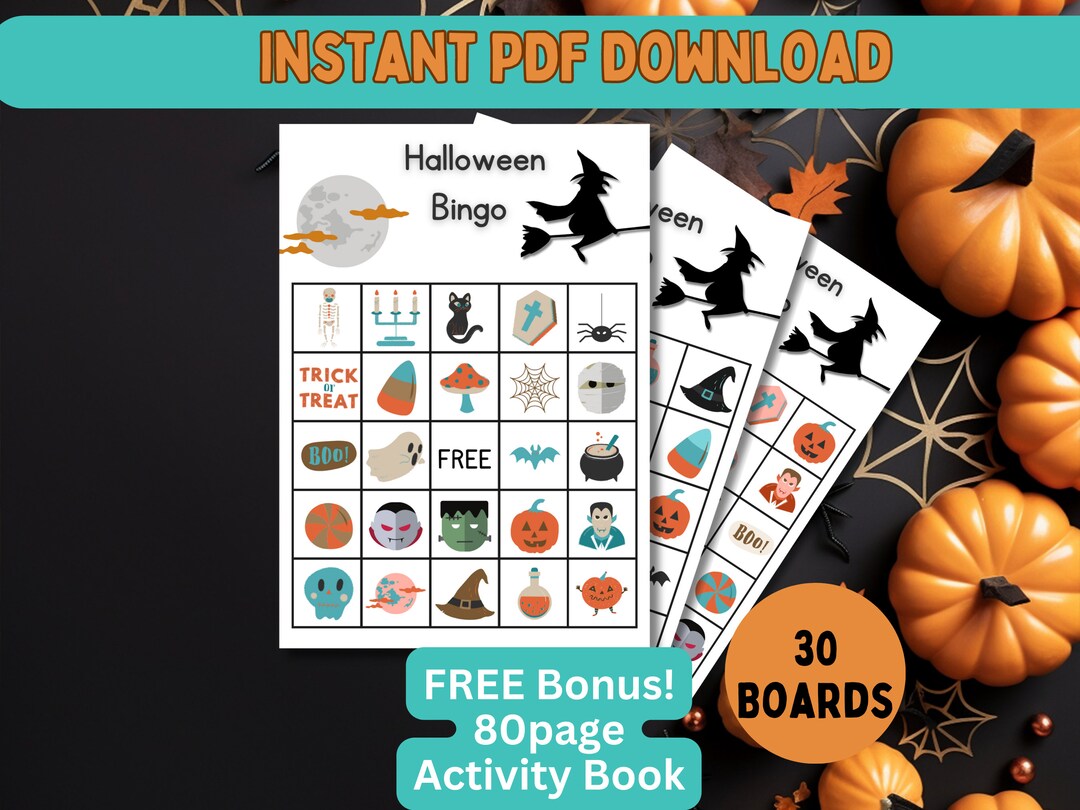 Printable Halloween Bingo, Halloween Party Game, Halloween Activity ...