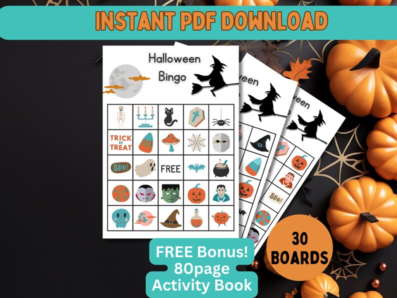 Printable Halloween Bingo, Halloween Party Game, Halloween Activity ...