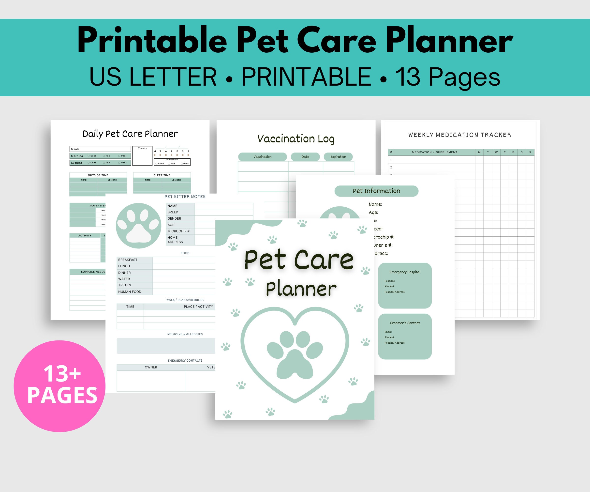 Printable Pet Care Planner, Fillable Pet Planner, Pet Sitter Notes ...