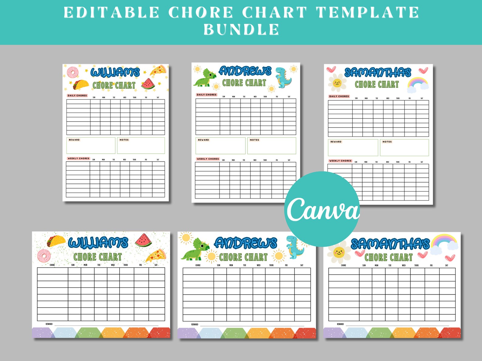Chore Chart Printable, Customized Chore Chart, Family Chore Chart, Kids ...