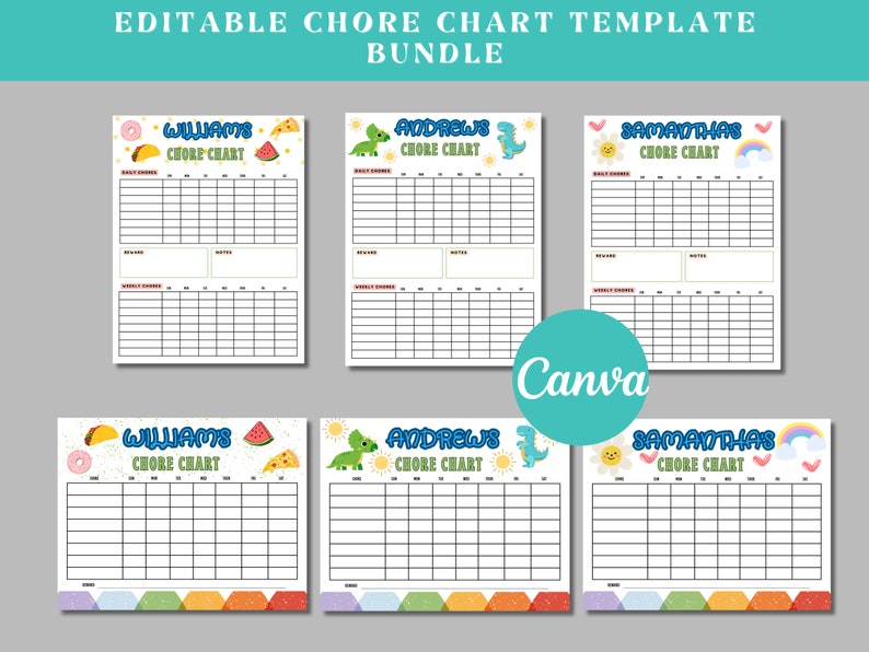 Chore Chart Printable, Customized Chore Chart, Family Chore Chart, Kids ...