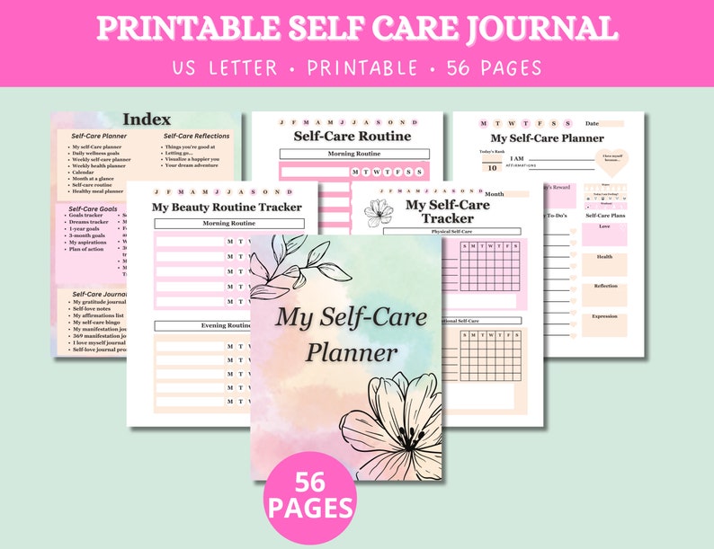 Printable Self Care Planner, Self Care Checklist, Self Love Journal ...