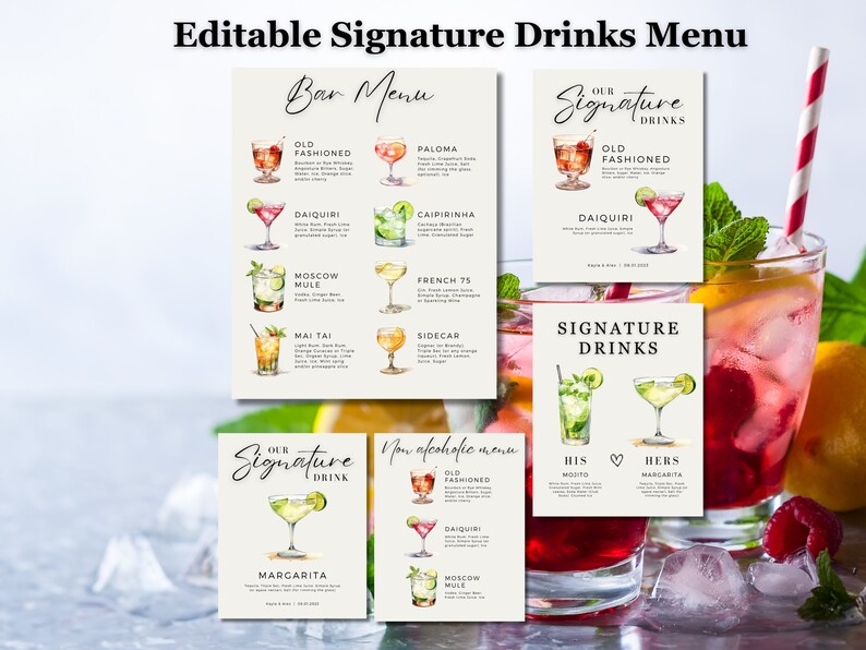 Bar Menu Template, Modern Editable Drink Menu, Minimalist Printable Bar ...