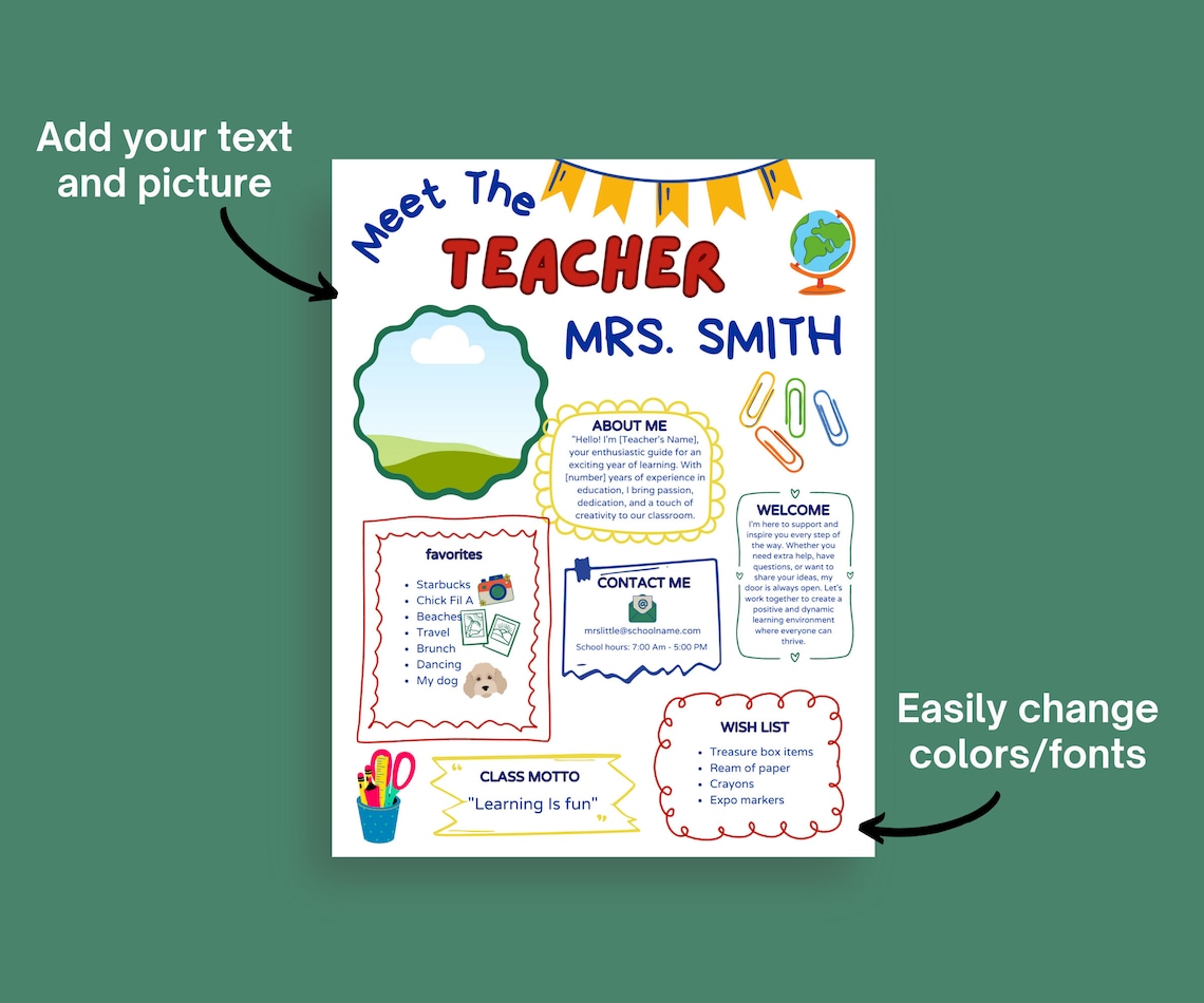 Meet the Teacher Template, Editable Teacher Printable, Meet the Teacher ...