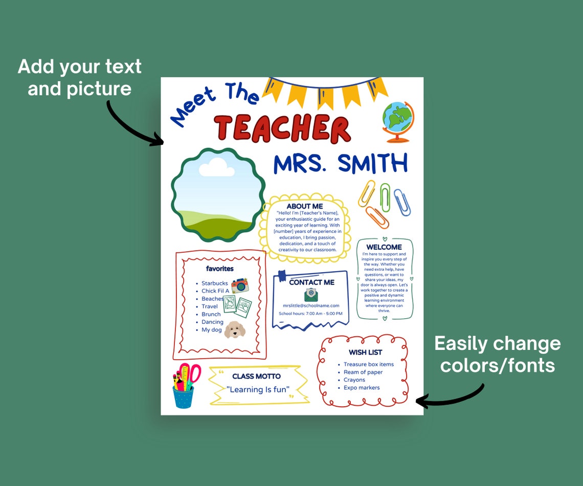 Meet the Teacher Letter, Meet the Teacher Template, Editable Teacher ...