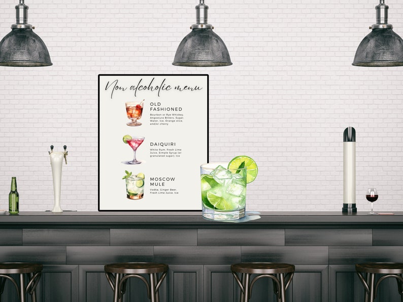 Bar Menu Template, Modern Editable Drink Menu, Minimalist Printable Bar ...