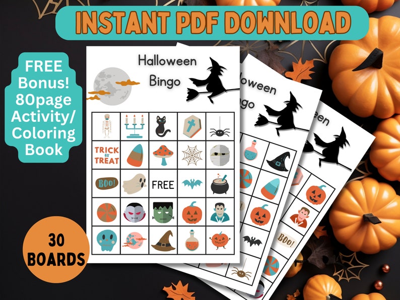 Printable Halloween Bingo, Halloween Party Game, Halloween Activity ...