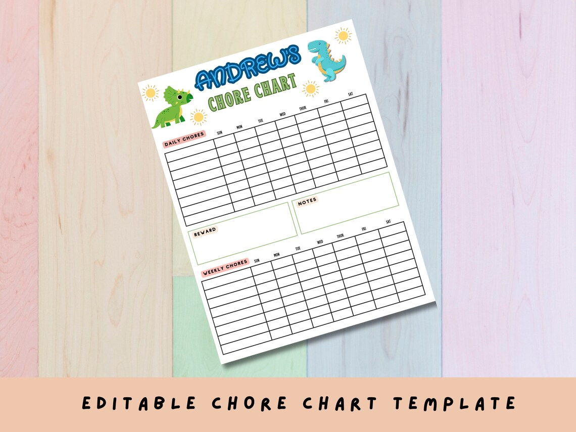 Chore Chart Printable, Customized Chore Chart, Family Chore Chart, Kids ...