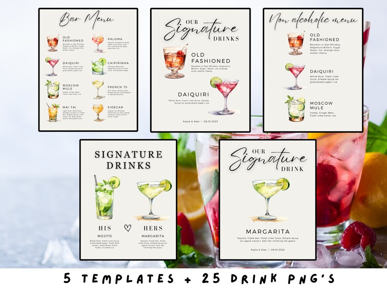 Bar Menu Template, Modern Editable Drink Menu, Minimalist Printable Bar ...