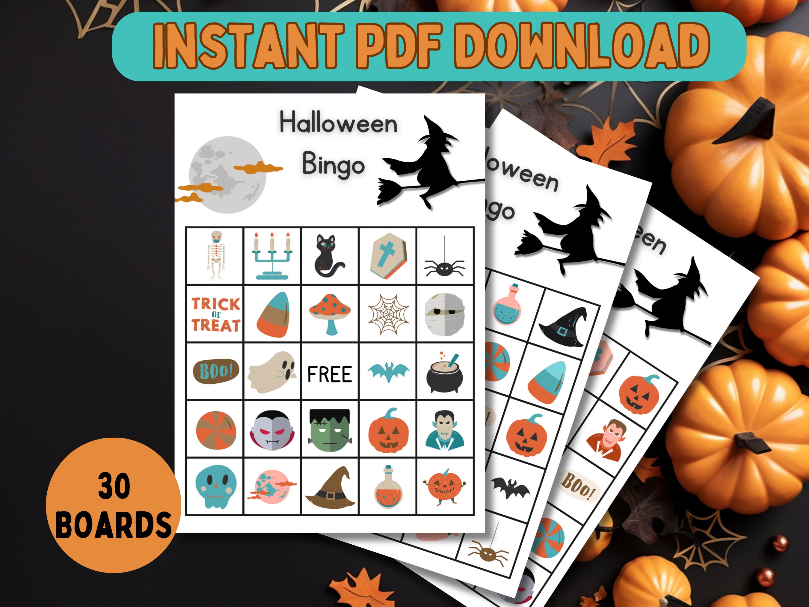 Printable Halloween Bingo, Halloween Party Game, Halloween Activity ...
