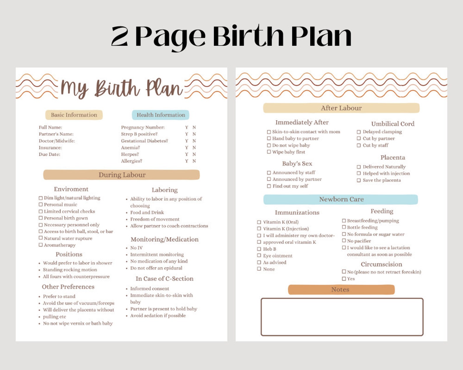 Birth Plan Template, Fully Editable Hospital Birth Plan, Pregnancy ...