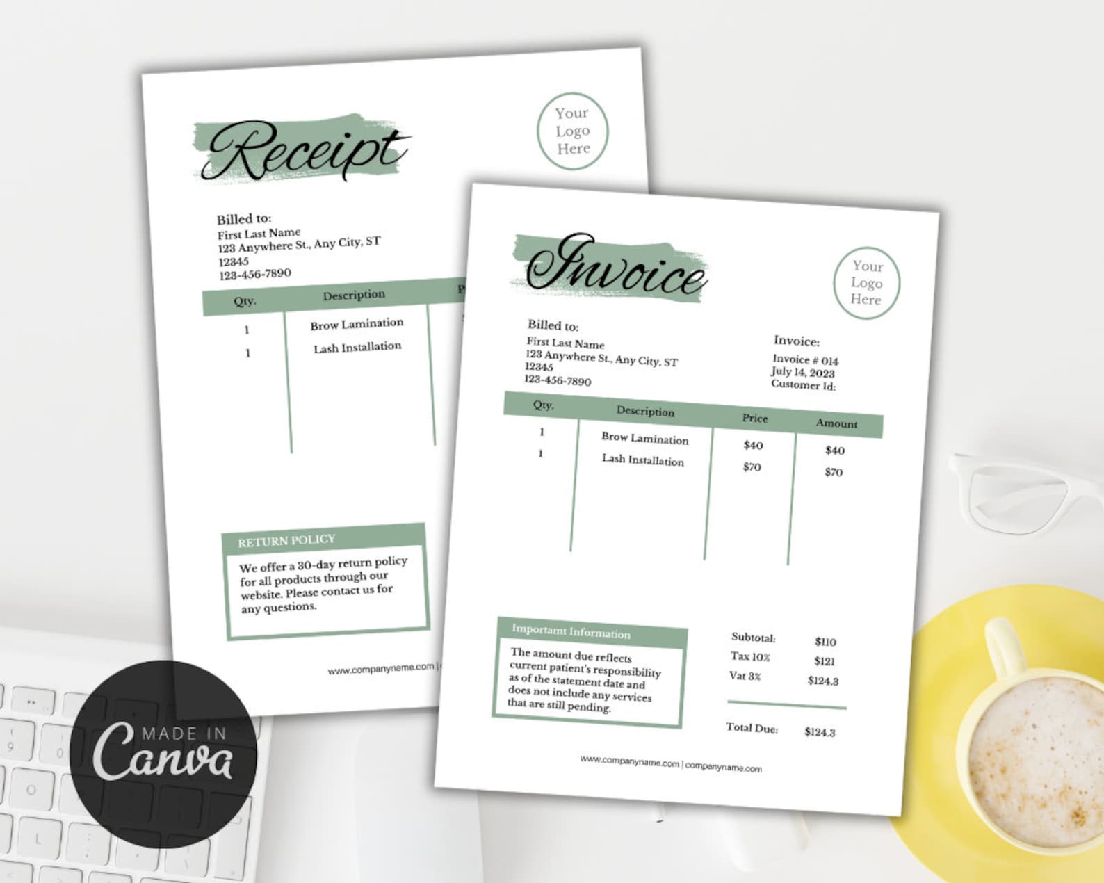 Editable Invoice & Receipt Canva Template Bundle Invoice Template ...