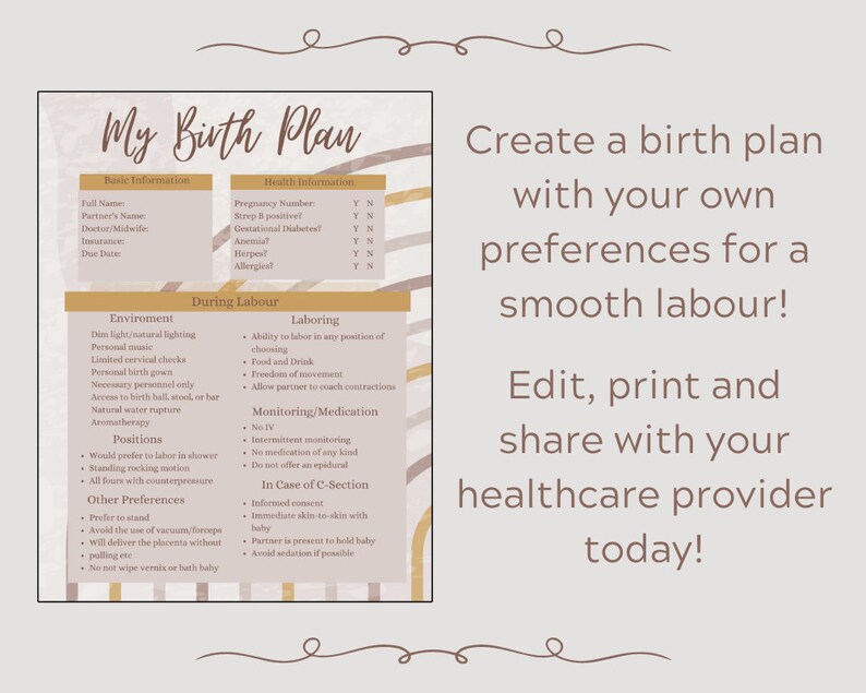 Birth Plan Template Editable Printable Birthing Plan - Etsy