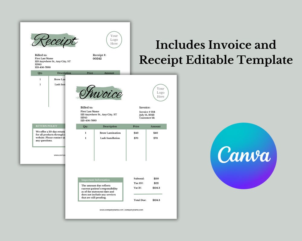 Editable Invoice & Receipt Canva Template Bundle Invoice Template ...