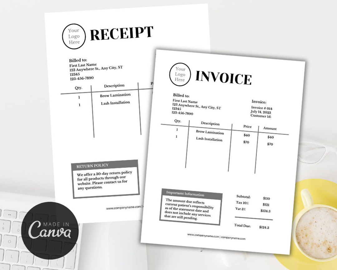 Editable Invoice & Receipt Canva Template Bundle Invoice Template ...