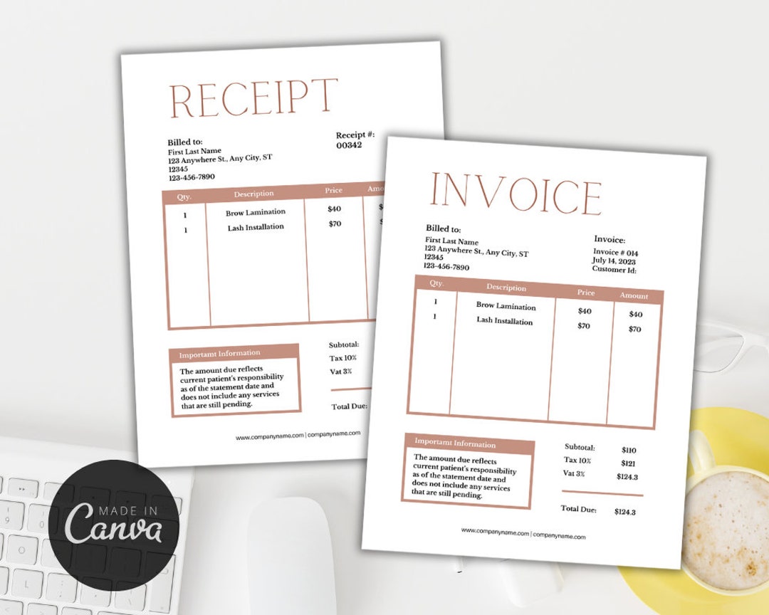 Editable Invoice & Receipt Canva Template Bundle Invoice Template ...