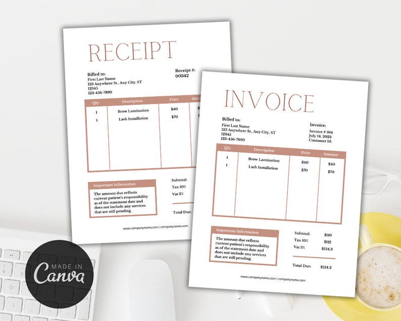 Editable Invoice & Receipt Canva Template Bundle Invoice Template Printable Invoice Editable ...