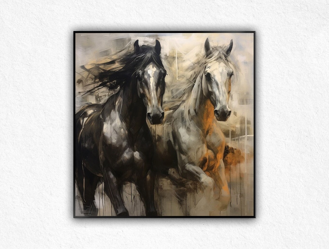 Handmade Original Wild Horses Abstract Painting, Animal Figure Painting ...