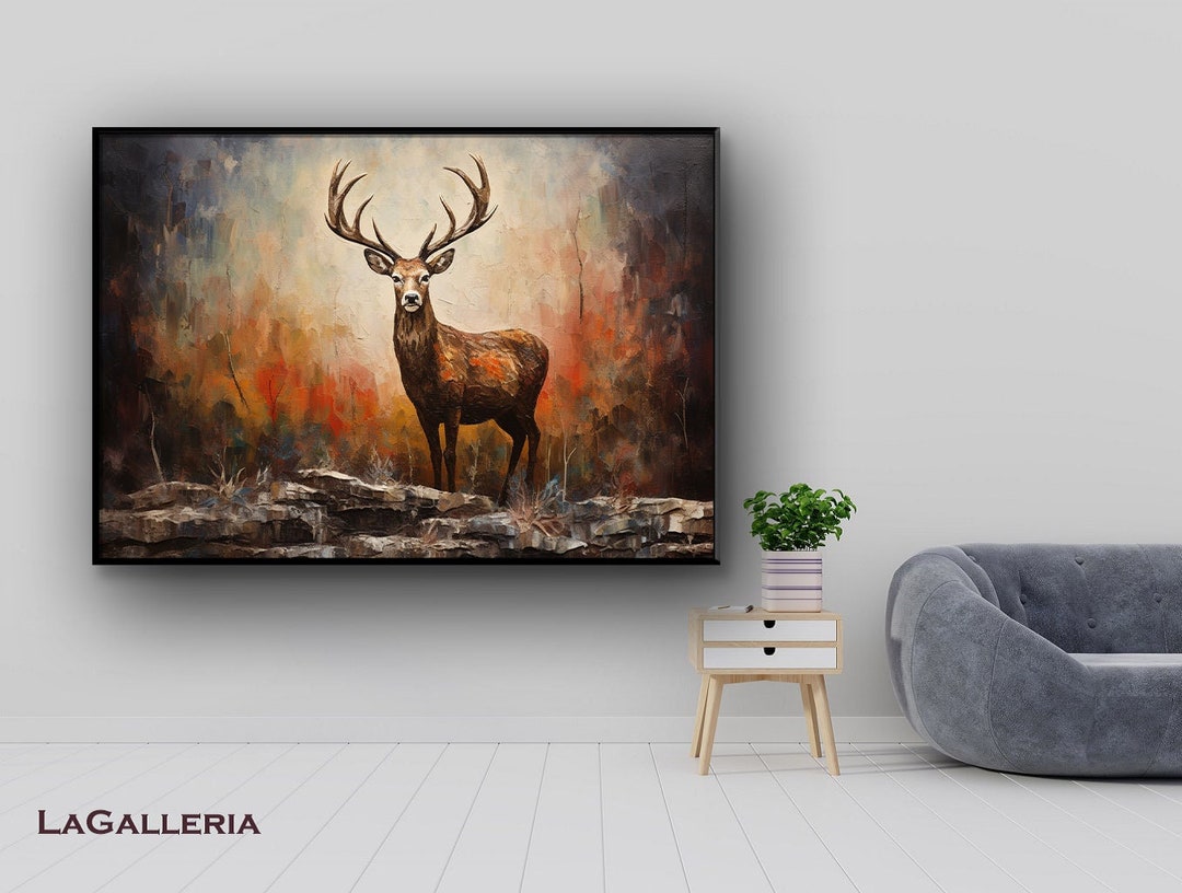 Handmade Deer Oil Painting: Abstract Elk Wall Art - Etsy