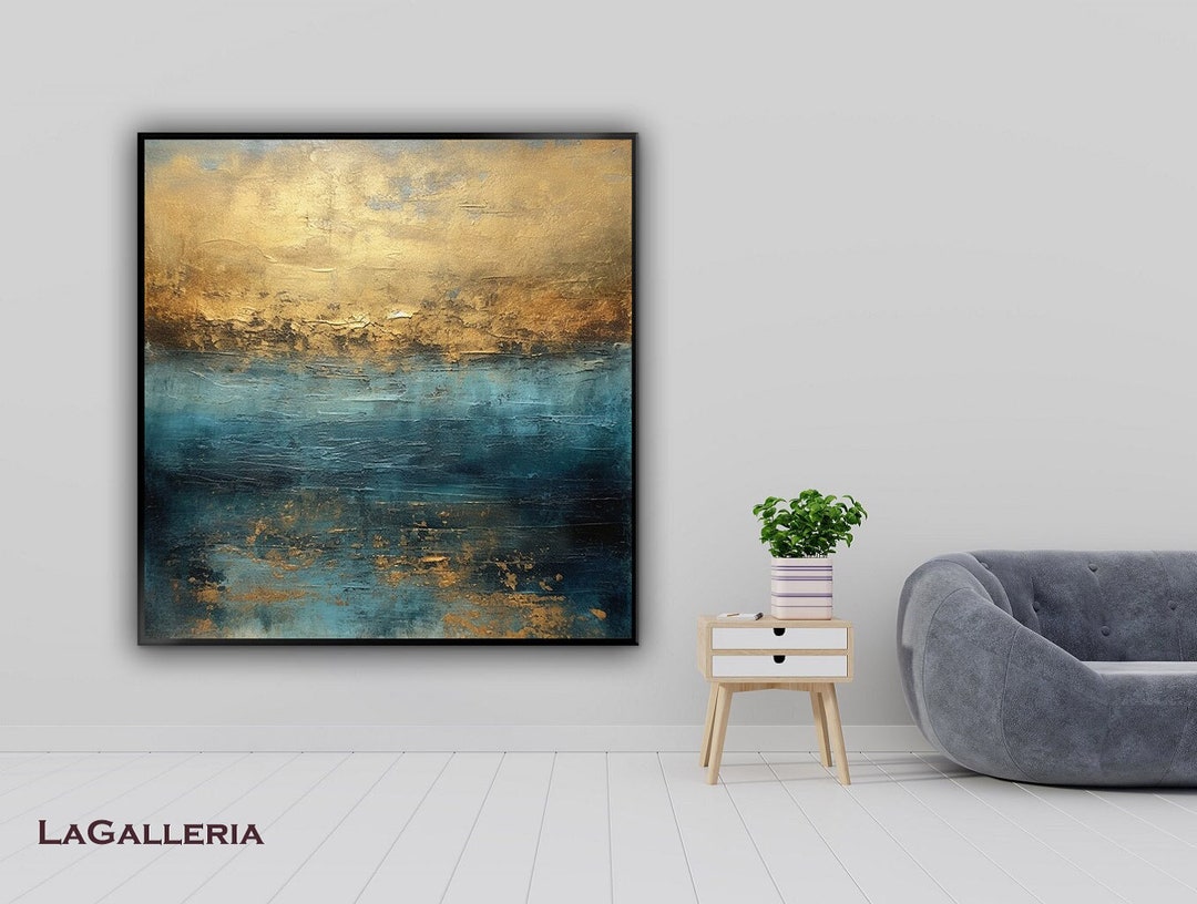 Golden Ocean, Landscape, Ultramarine, Handmade, Textured Painting ...