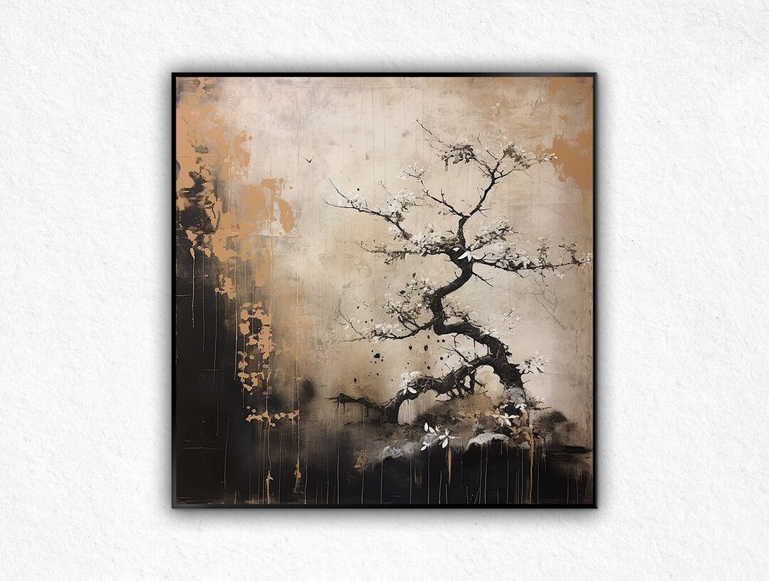 Abstract Tree of Life Painting on Canvas, Original Gray Tree Painting ...