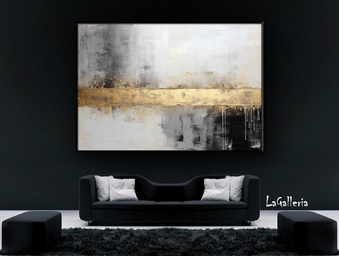 Gold Leaf Original Textured Abstract Art, Abstract Painting White Black ...